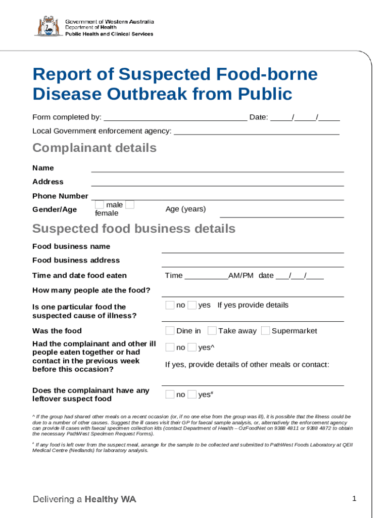 Food Illness Complaint Doc Template | pdfFiller