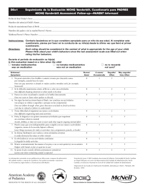 Completable En línea Vanderbilt Assessment Follow-up Form in Spanish ...