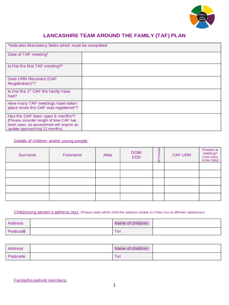 lancashire team around the family (taf) plan Doc Template | pdfFiller