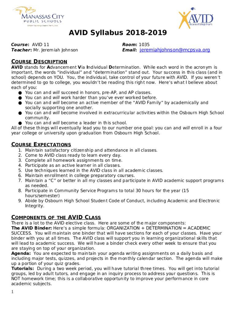 Osbourn High School - AVID Doc Template | pdfFiller