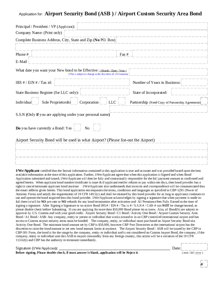 Airport Security Bond - Fill Online, Printable, , Blank Doc Template ...