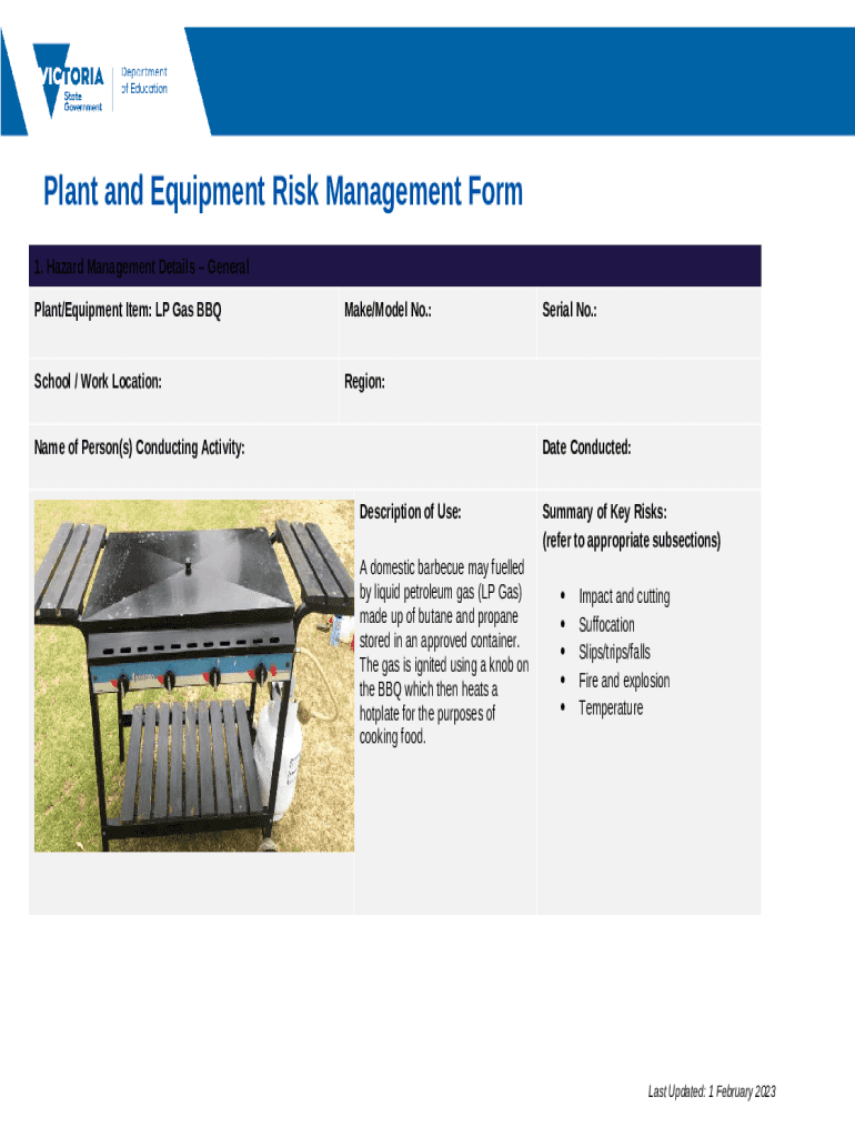 Plant and Equipment Risk Management - LP Gas BBQ Doc Template | pdfFiller