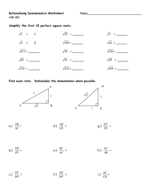 Fillable Online Rationalizing the Denominators Worksheets Fax Email ...