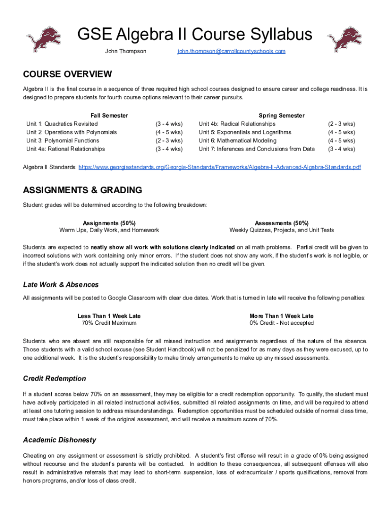 Fillable Online Standards GSE Algebra II/Advanced Algebra Fax Email ...