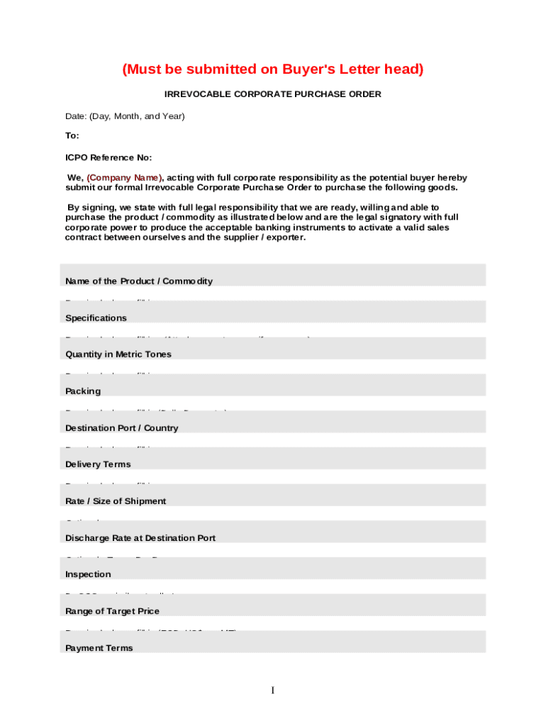 Documentation & Sample LOI, ICPO and BCL Doc Template | pdfFiller