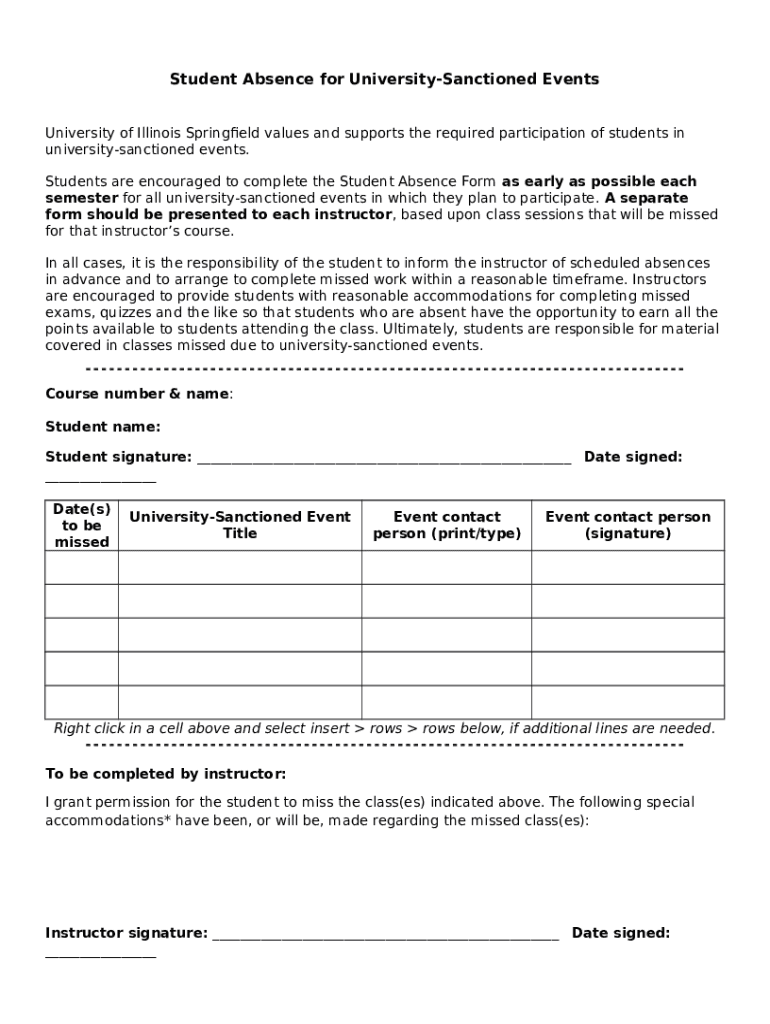 Student Absence Notification Request Doc Template | pdfFiller