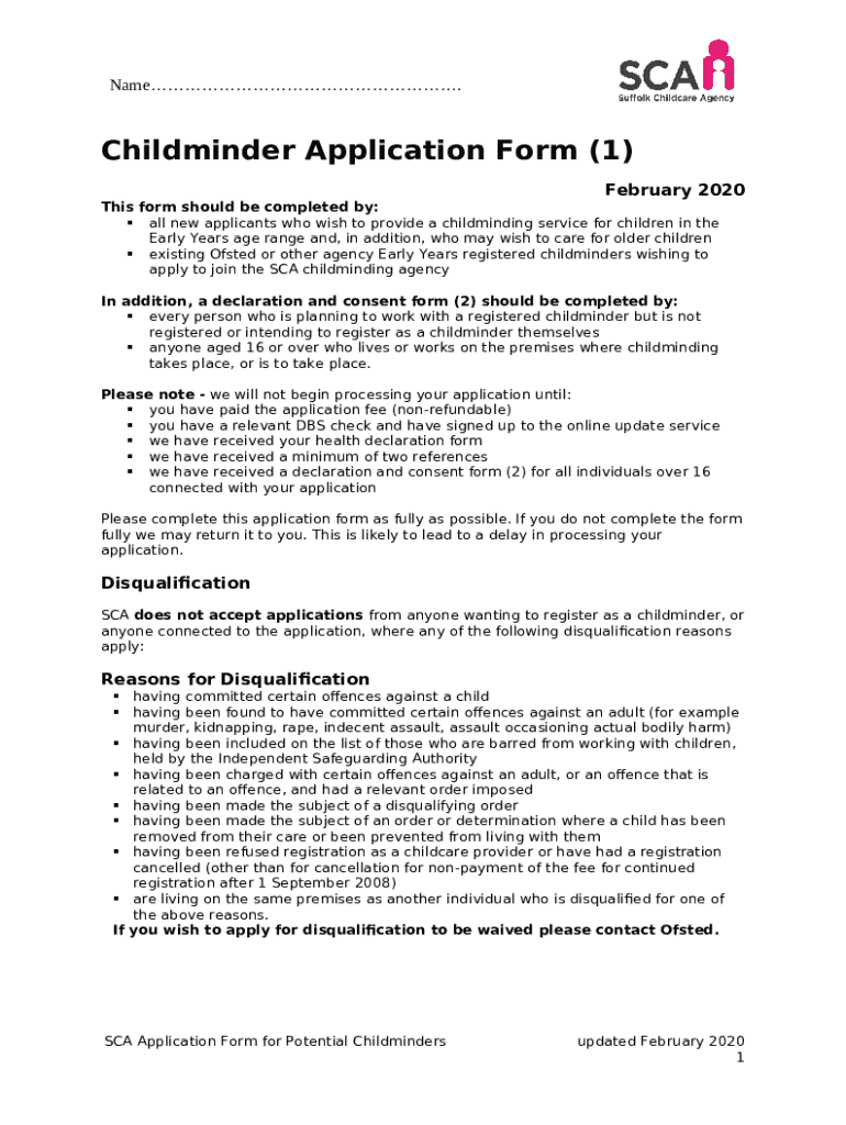 Application for the Early Years & Childcare Registers Doc Template | pdfFiller