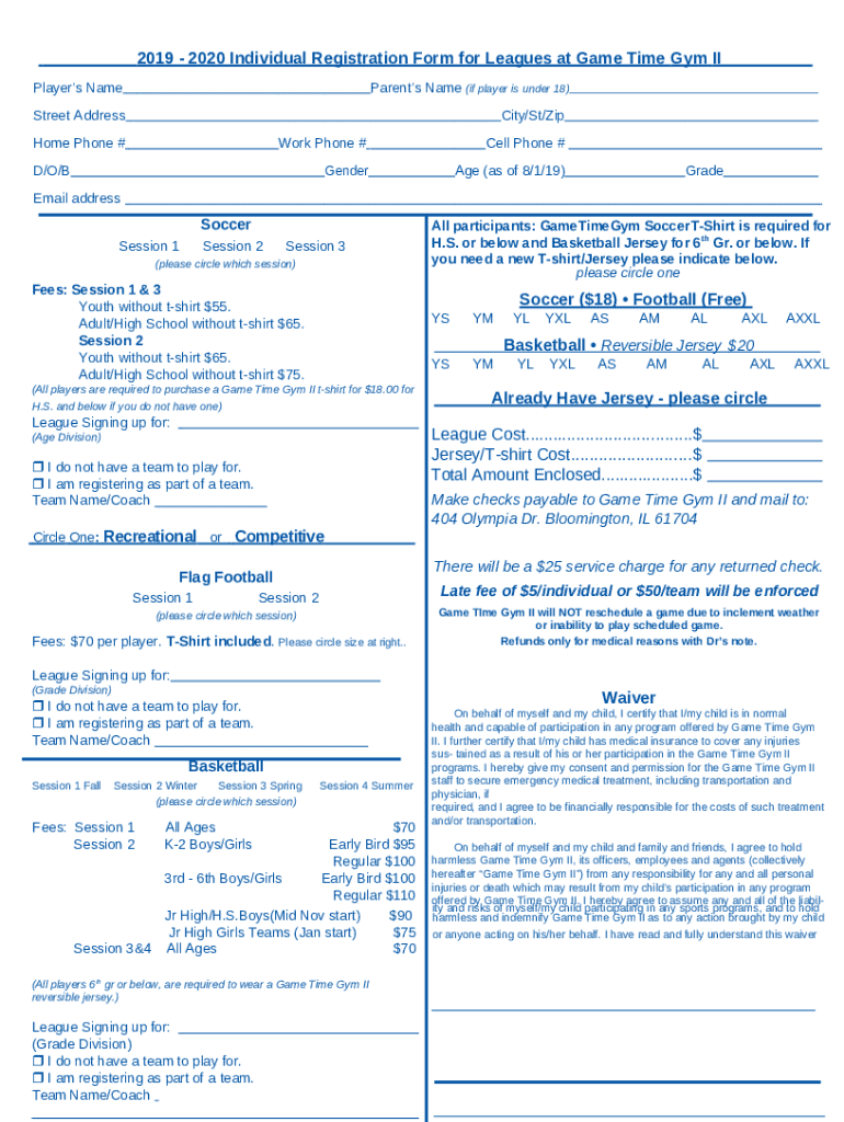Athletic League Registration Template Doc Template | pdfFiller