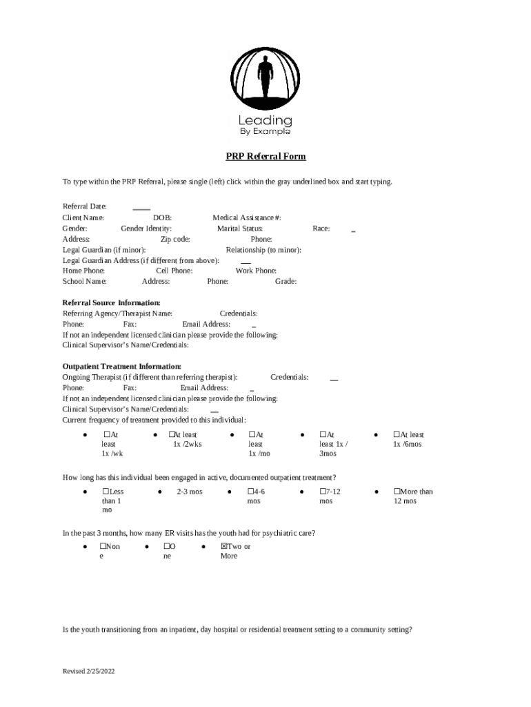 PRP Referral - Gateway Healthcare Connections LLC Doc Template | pdfFiller