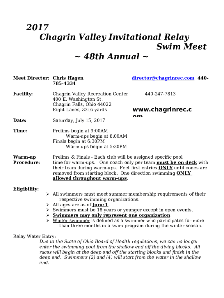 Swim Team Meet ScheduleChagrin Valley Recreation ... Doc Template ...