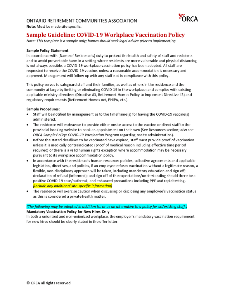 Fillable Online Sample Guideline: COVID-19 Workplace Vaccination Policy ...