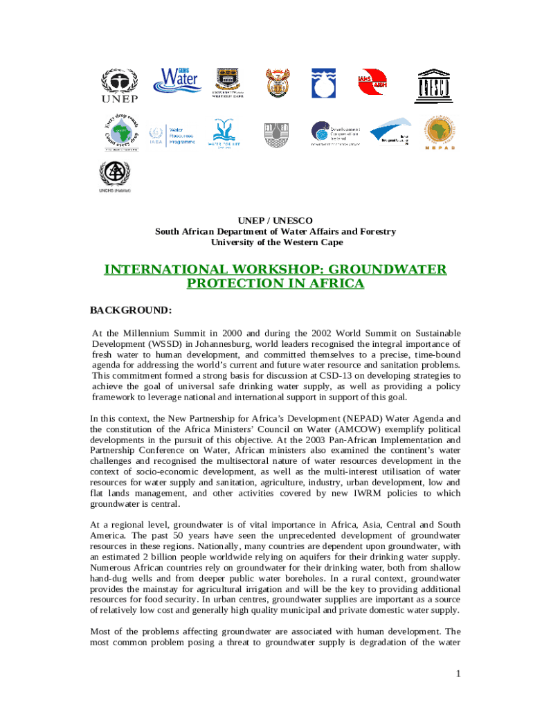 international workshop: groundwater protection in africa Doc Template | pdfFiller