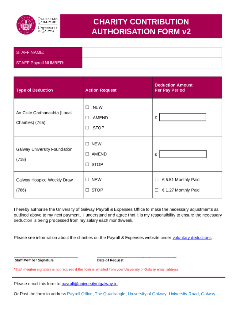 Charity Contribution Authorisation Doc Template | pdfFiller