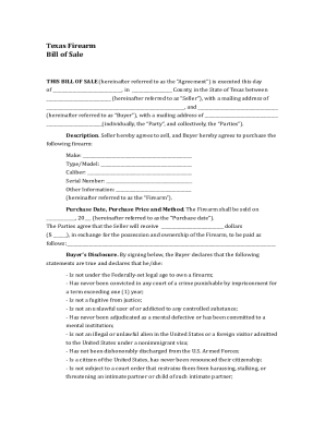 Fillable Online Free Texas Firearm Bill of Sale Form - PDF Fax Email ...