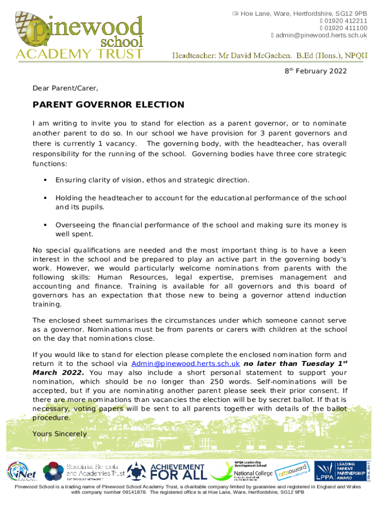 Invitation to stand for Parent Governor Election The role of a ... Doc ...