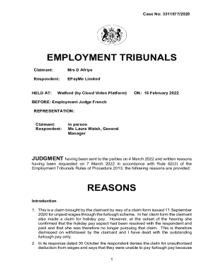 Fillable Online EMPLOYMENT TRIBUNALS REASONS Fax Email Print - pdfFiller