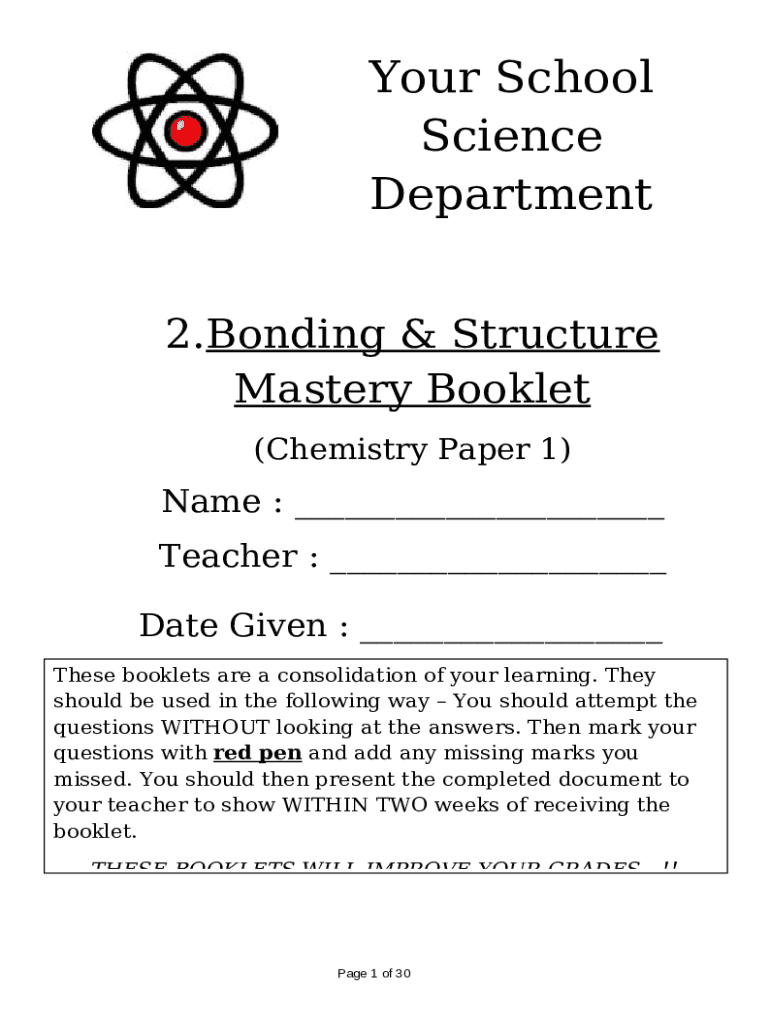 Bonding & Structure Mastery Booklet Doc Template | pdfFiller
