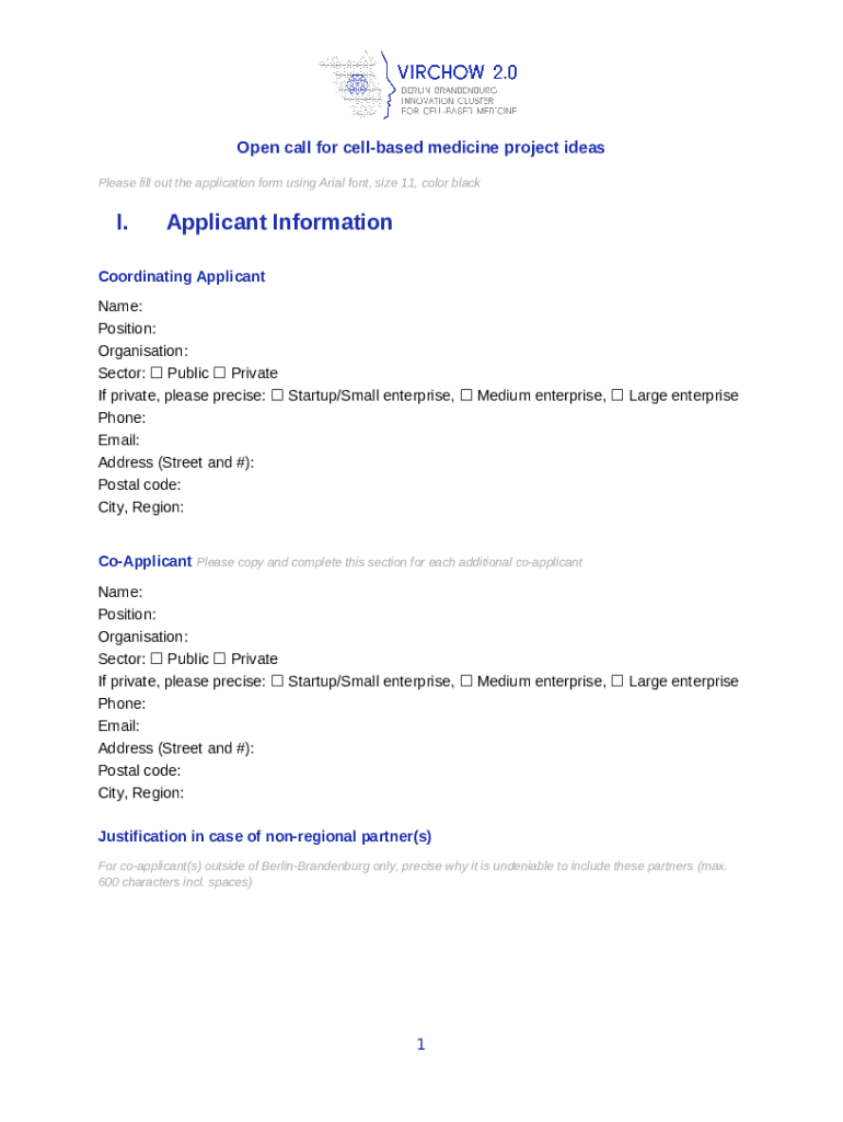 Application (1 per project team) Doc Template | pdfFiller