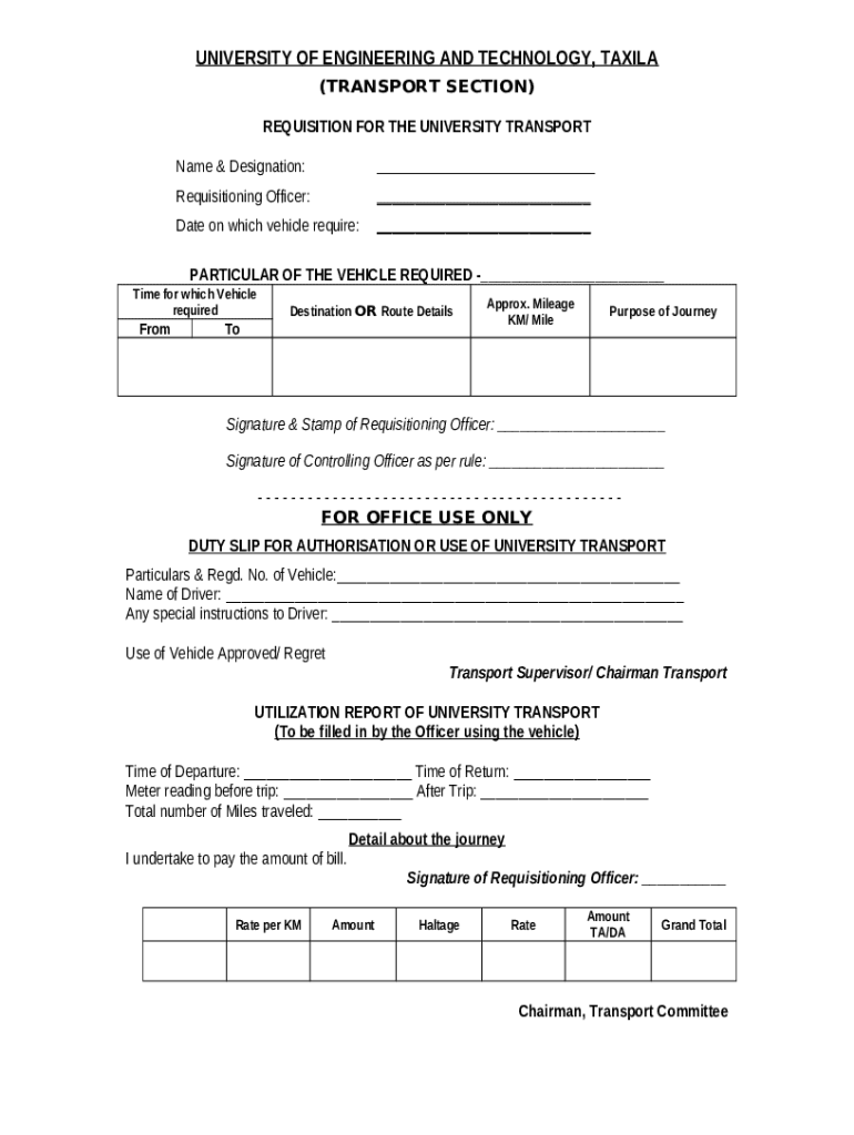 Transport Requisition for Staff - web uettaxila edu Doc Template ...