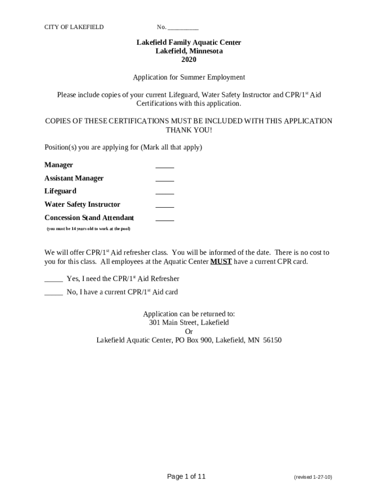 LIT First Aid & Lifeguard Training - ***JOB POSTING - City ... Doc ...