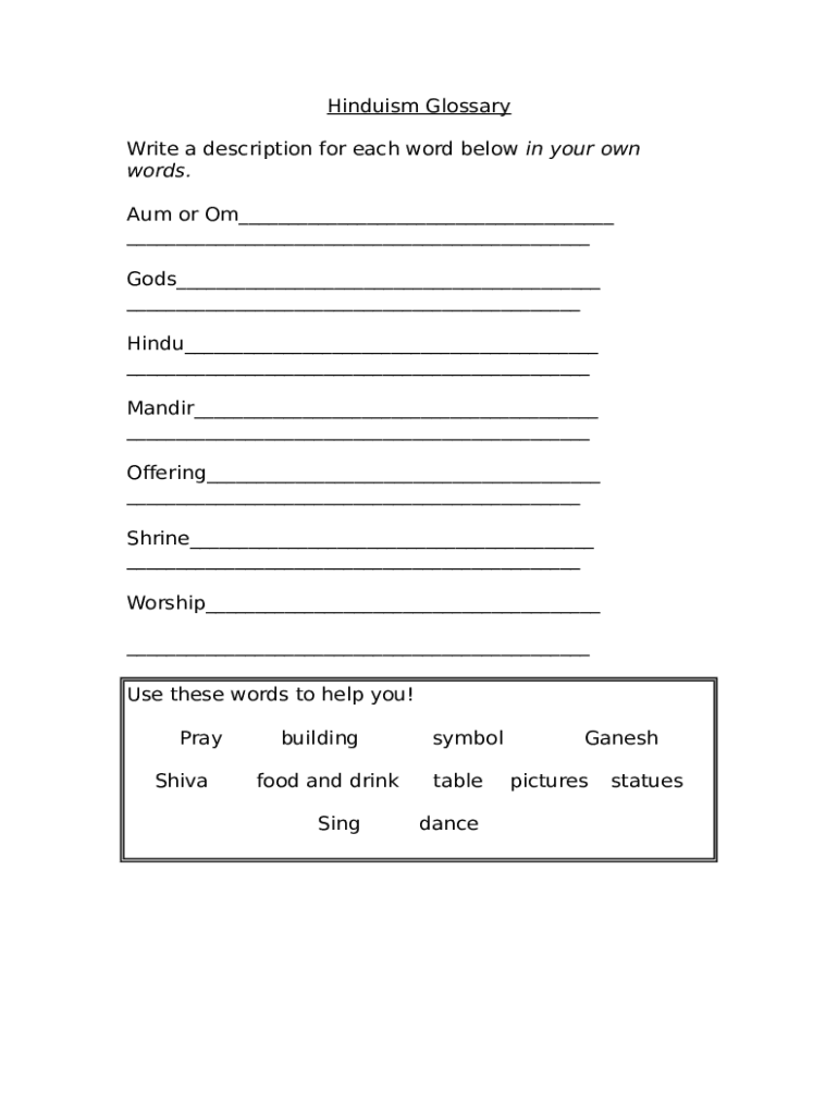 Worksheet-Key Terms of Hinduism.pdf Doc Template | pdfFiller