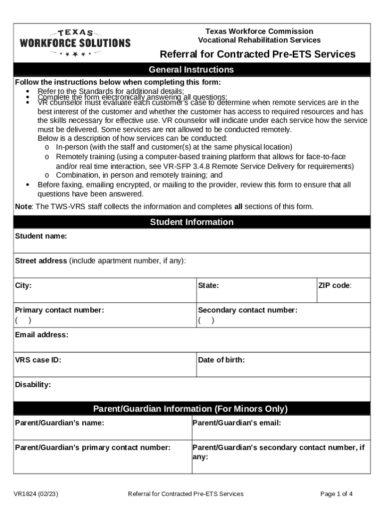 VR1824 Referral for Contracted Pre-Employment Transition Services (Pre ...