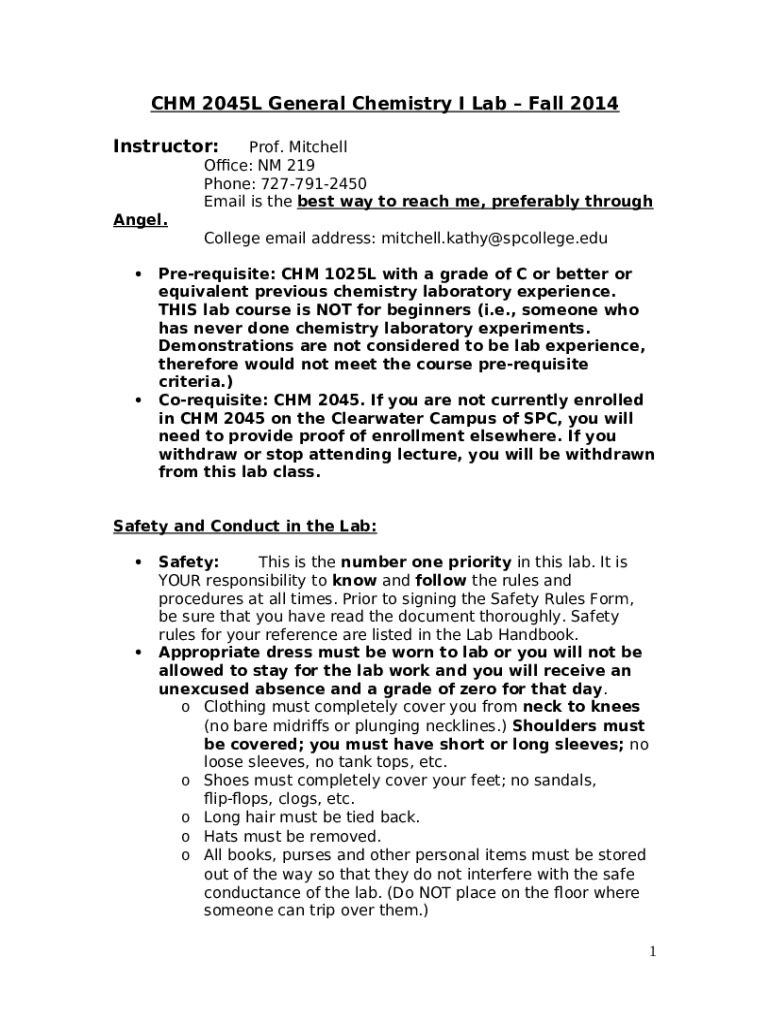 CHM 1045L - General Chemistry I Laboratory Doc Template | pdfFiller