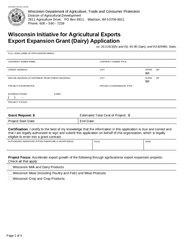 FY23 Agribusiness Export Expansion Grant Application - datcp wi Doc ...