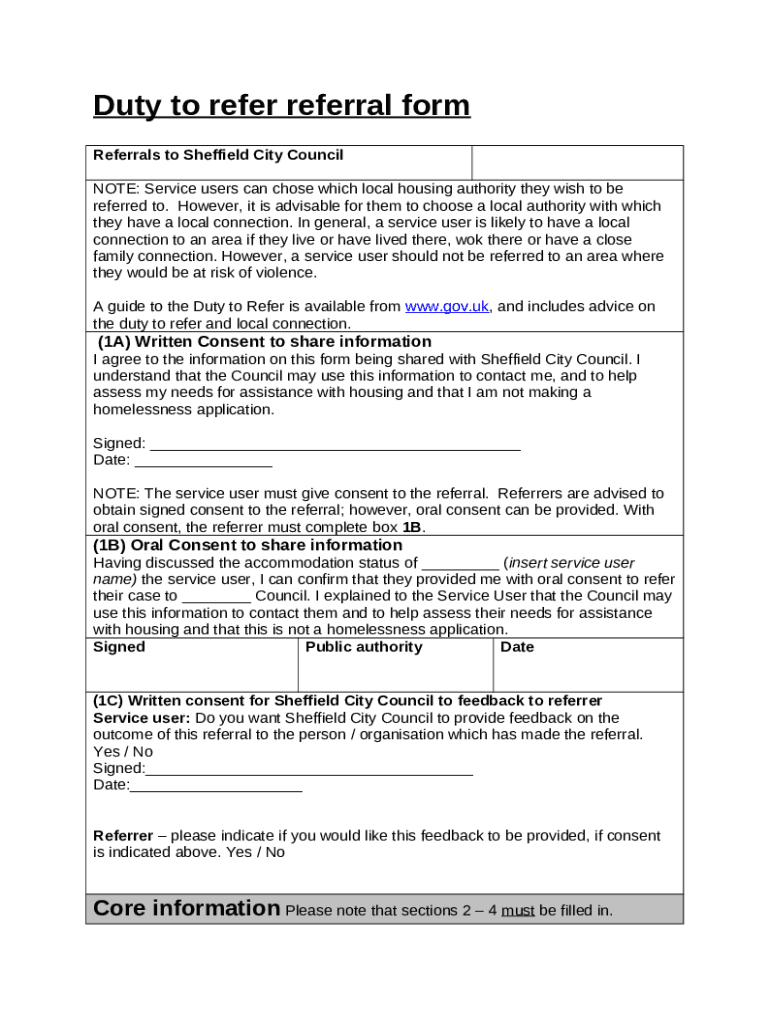 Duty to refer homeless people to a local authority Doc Template | pdfFiller