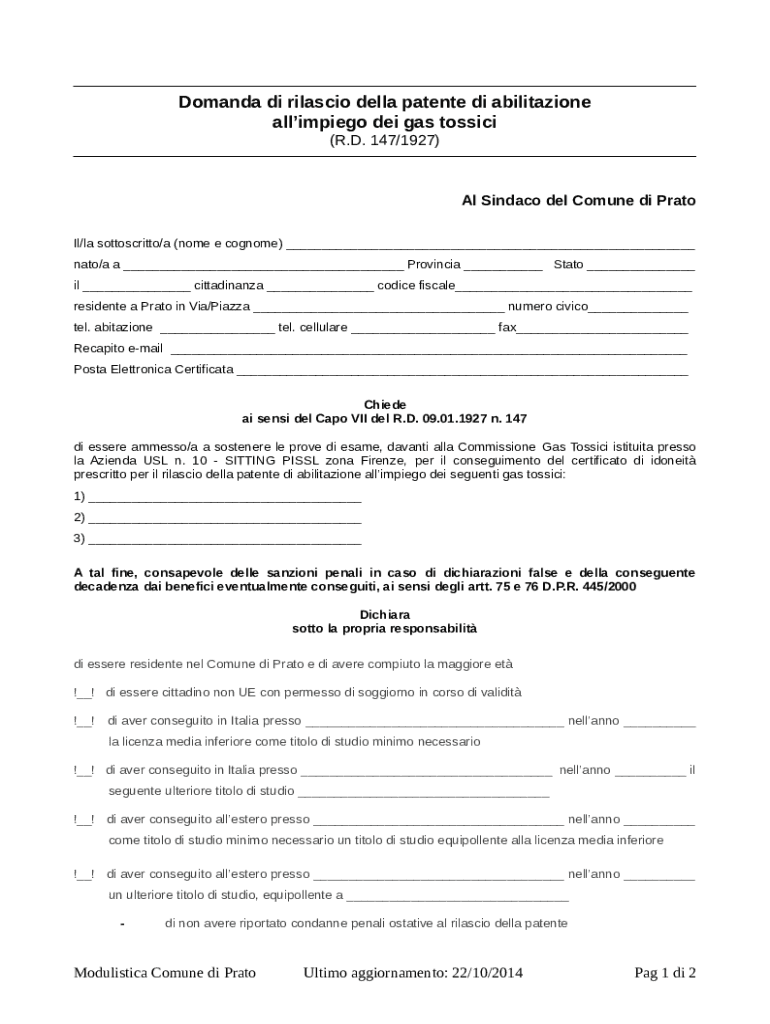 Rilascio patente di abilitazione per l'impiego dei gas tossici Doc ...