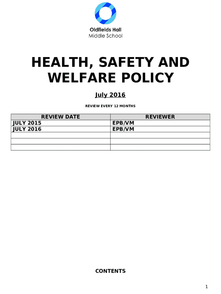 Health Safety and Welfare Policy Statement Doc Template | pdfFiller