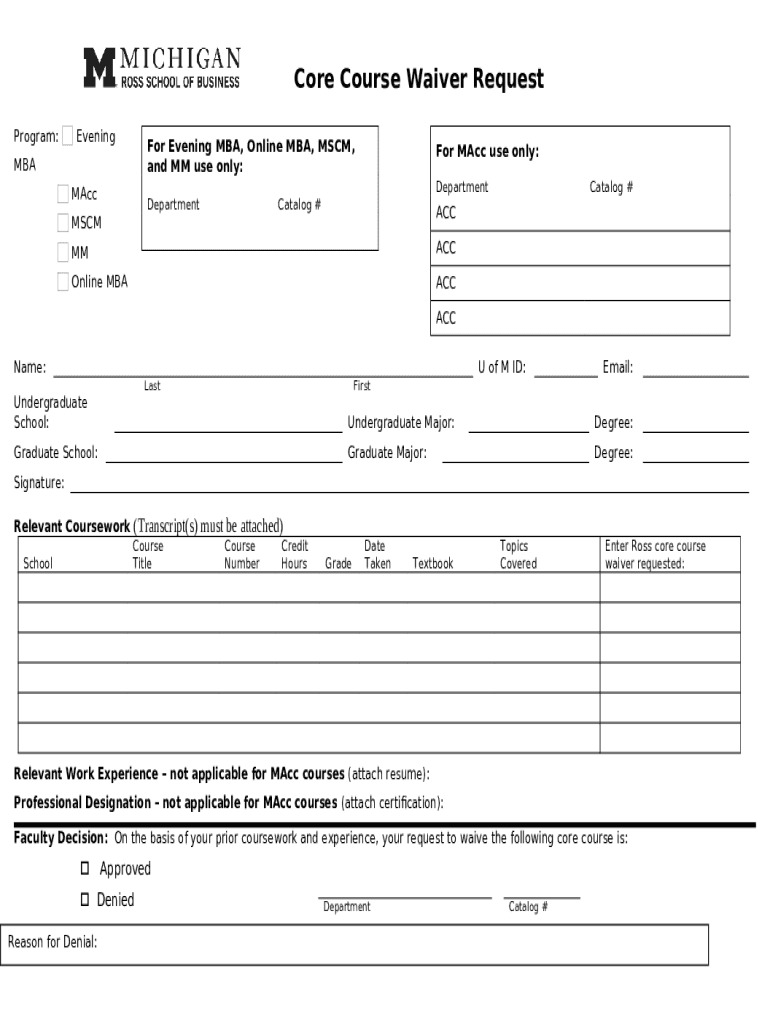 Grad Waiver Doc Template | pdfFiller