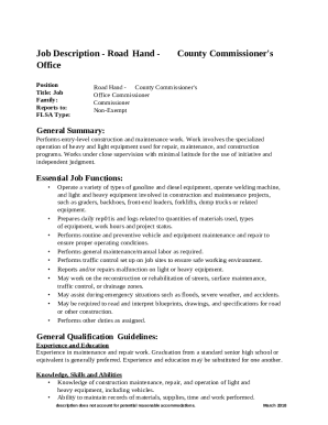 District Road Foreman- Job Description Doc Template | pdfFiller
