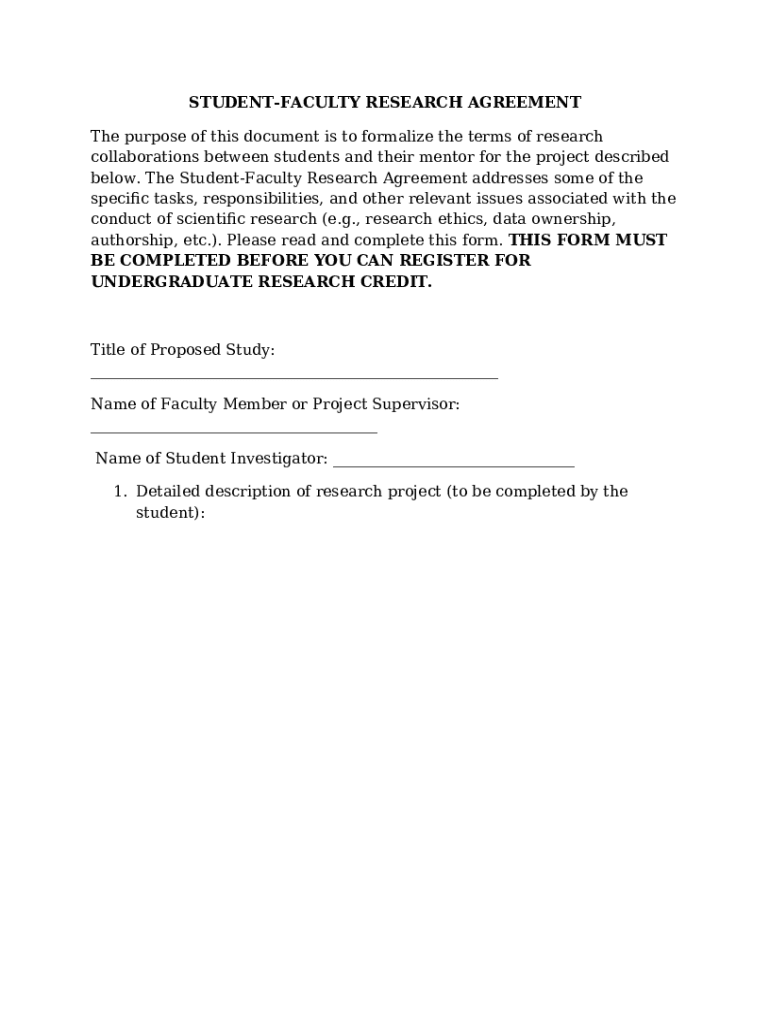 Student - Faculty Directed Research Agreement - Microbiology Doc Template | pdfFiller