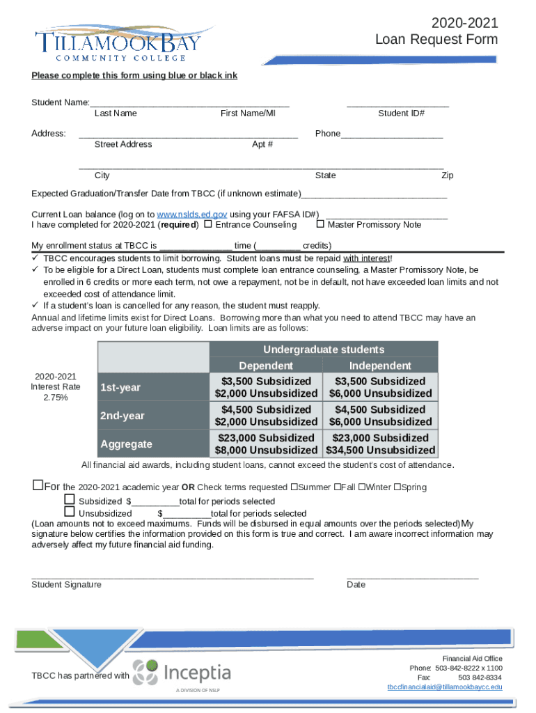 20-21 Loan Request Doc Template | pdfFiller
