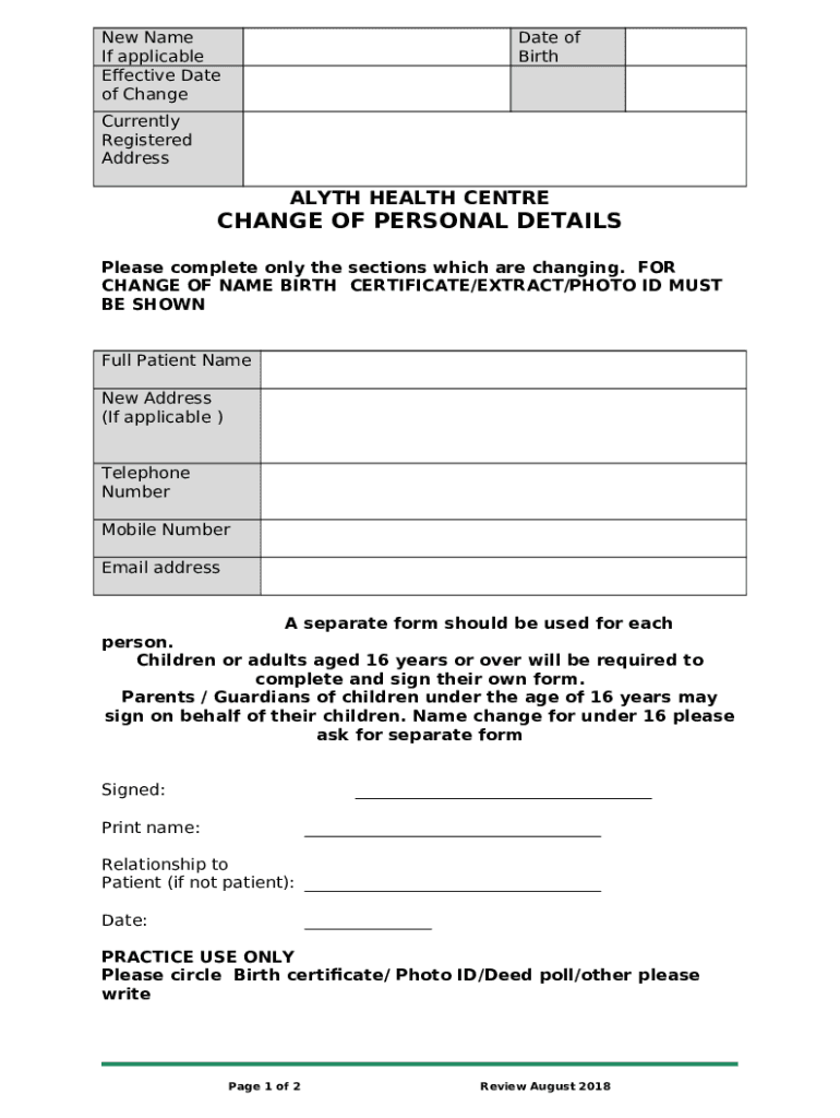 New Patient Registration - Alyth Health Centre - NHS Scotland Doc ...