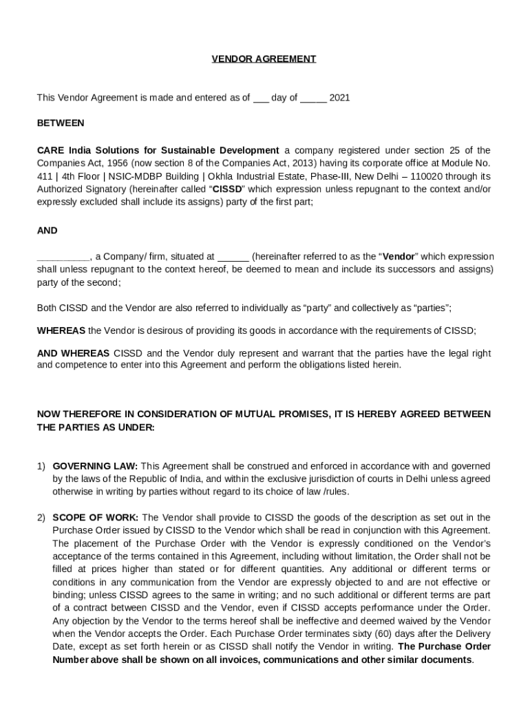 Vendor Agreement Template & FAQs Doc Template | pdfFiller