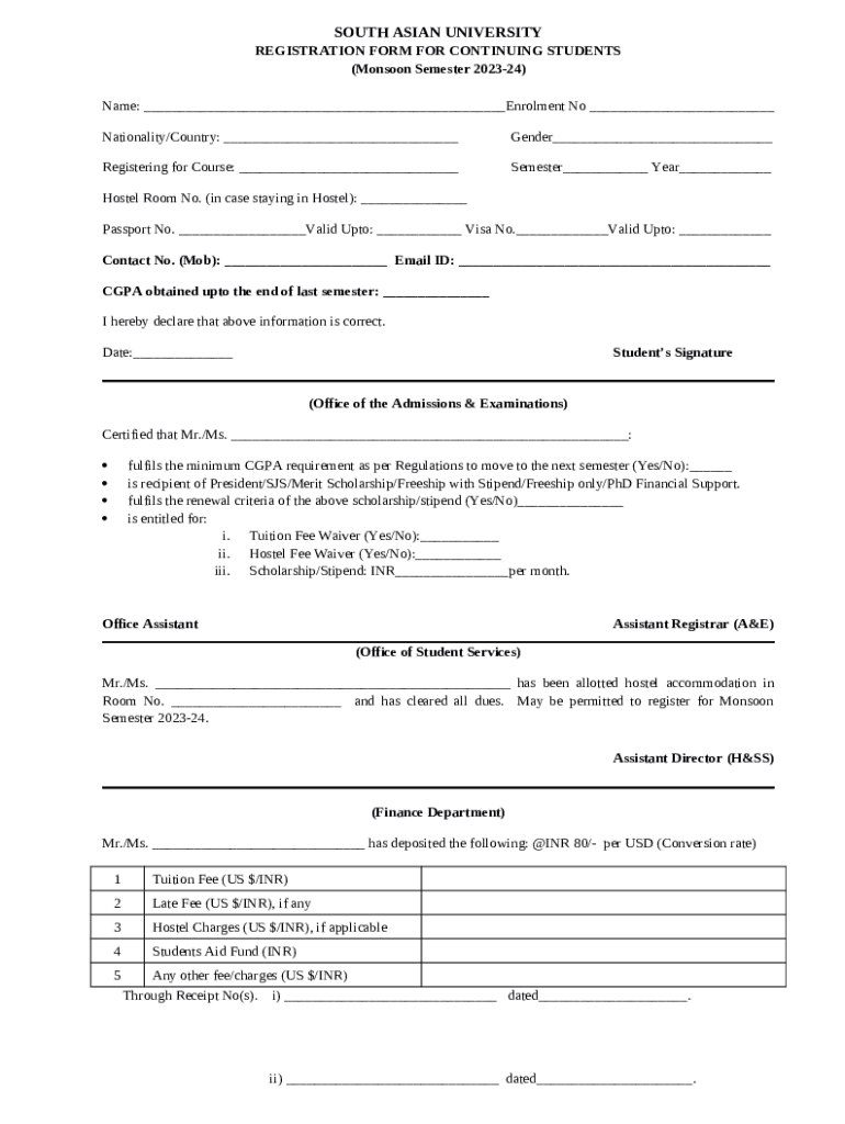 Registration Schedule for Continuing Students (both Ph.D ... Doc Template | pdfFiller