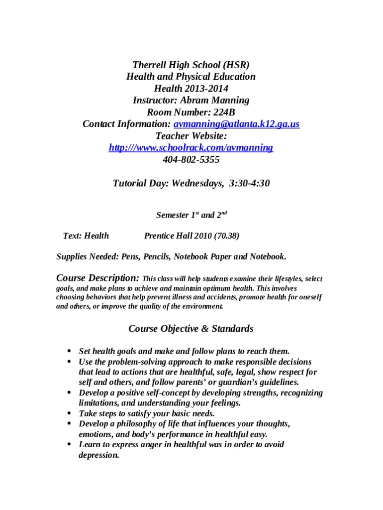 Therrell High School (HSR) Doc Template | pdfFiller