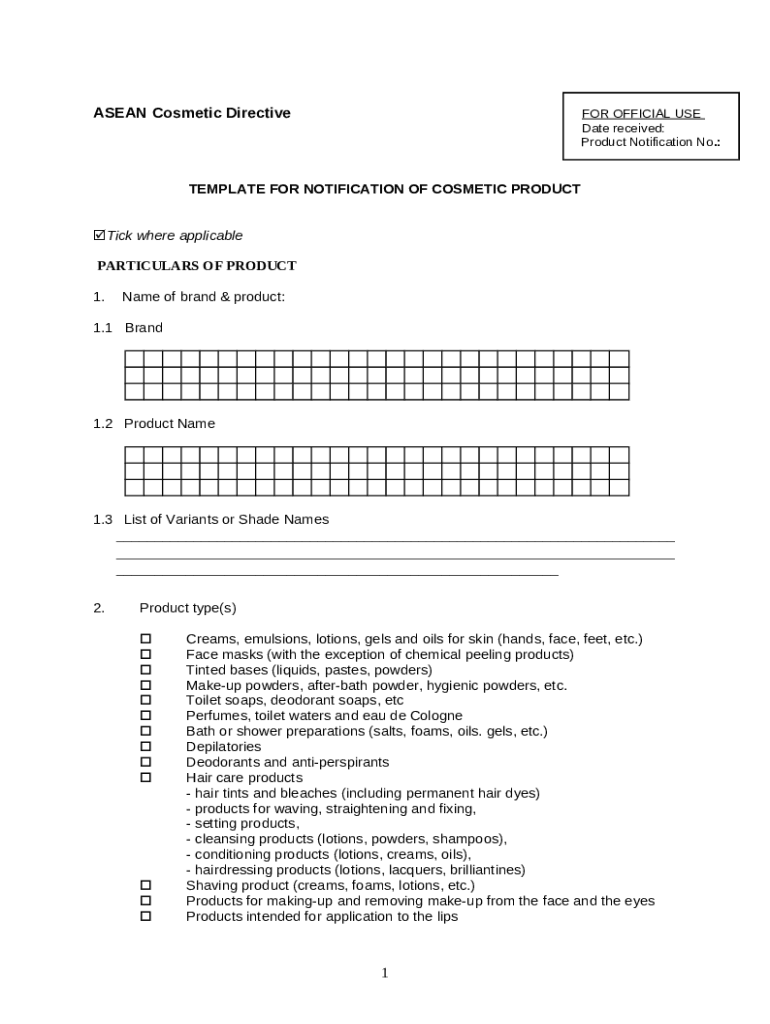 template for notification of cosmetic product Doc Template | pdfFiller