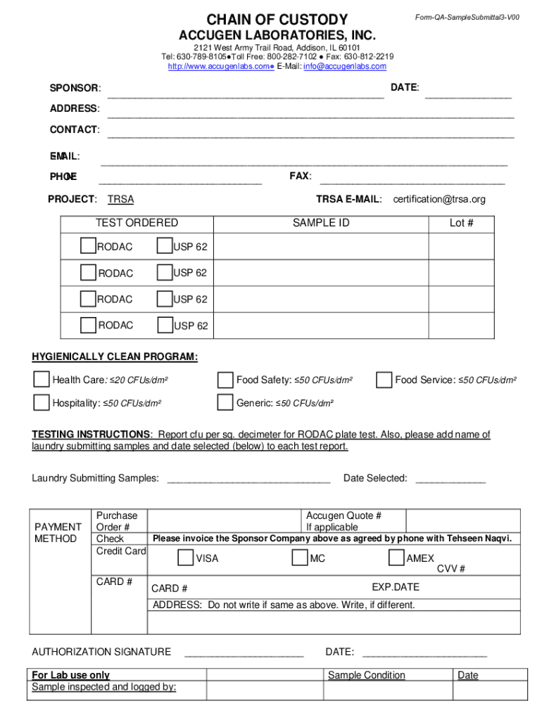 Fillable Online Sample Submission Form - Accugen Laboratories, Inc. Fax ...