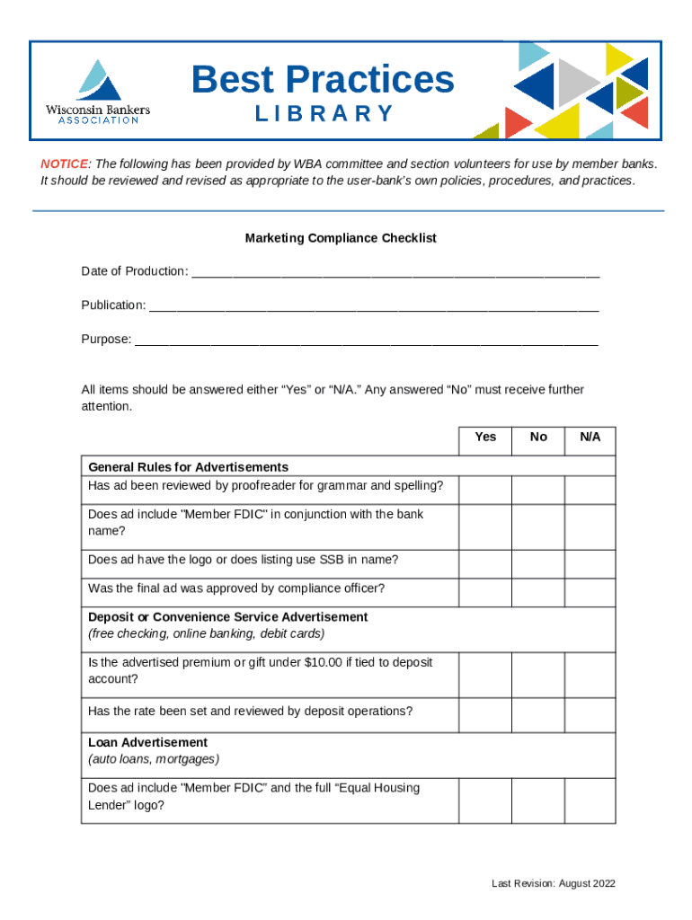 Marketing Compliance Checklist Doc Template | pdfFiller