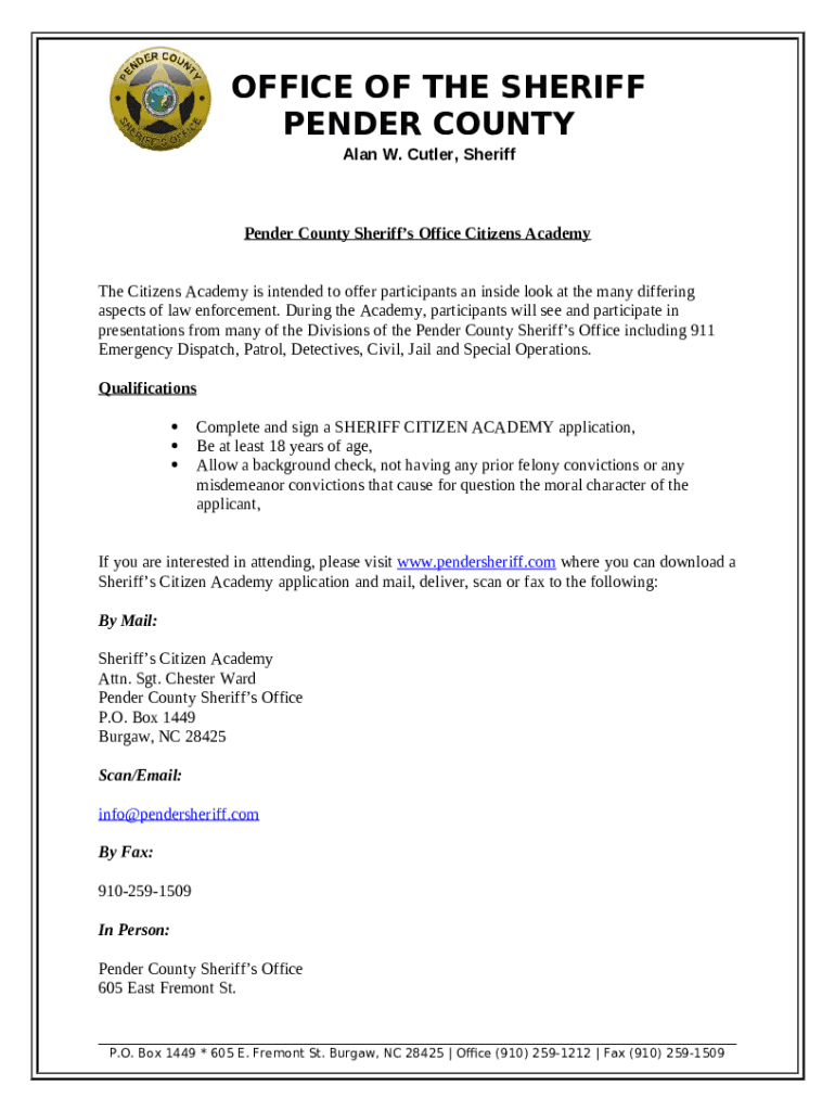 SHERIFF CITIZEN ACADEMY application Doc Template | pdfFiller