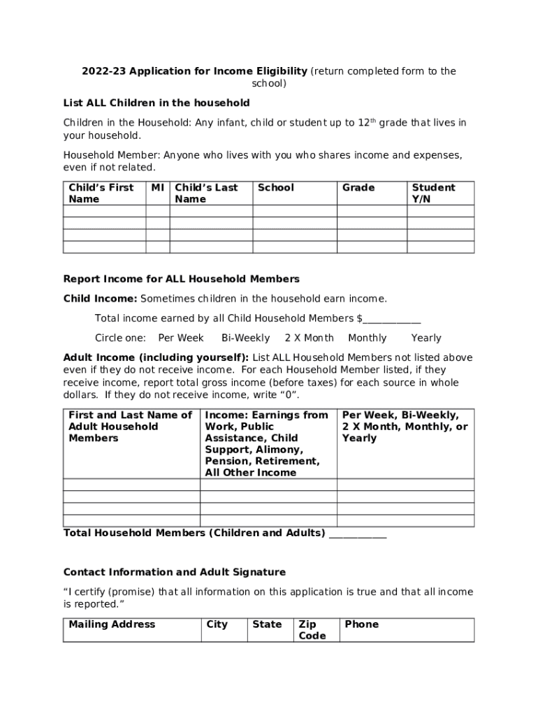 Sample 2022-23 Application for Income Eligibility for ... - opi mt Doc ...