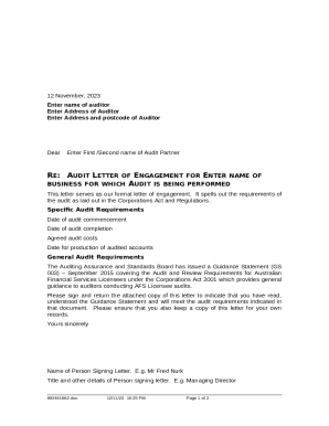 Sample Audit Letter of Engagement Doc Template | pdfFiller