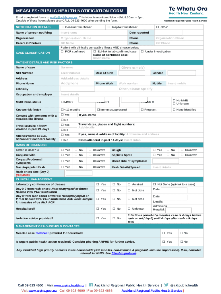 MEASLES: PUBLIC HEALTH NOTIFICATION Doc Template | pdfFiller