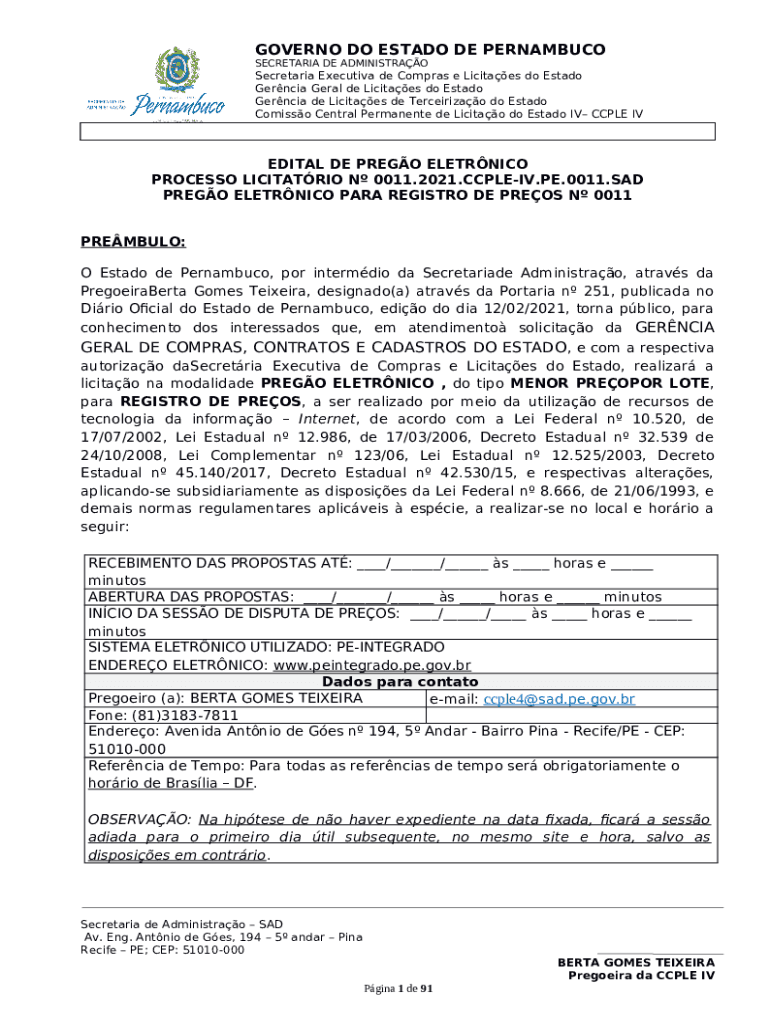 Compras e Licitaes - Governo do Estado de Pernambuco Doc Template | pdfFiller