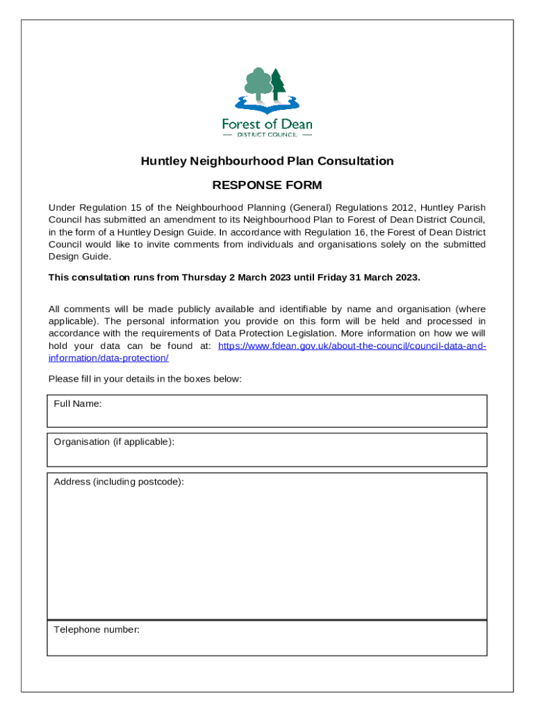 Huntley NDP Reg 16 Design Guide Consultation Response Doc Template | pdfFiller