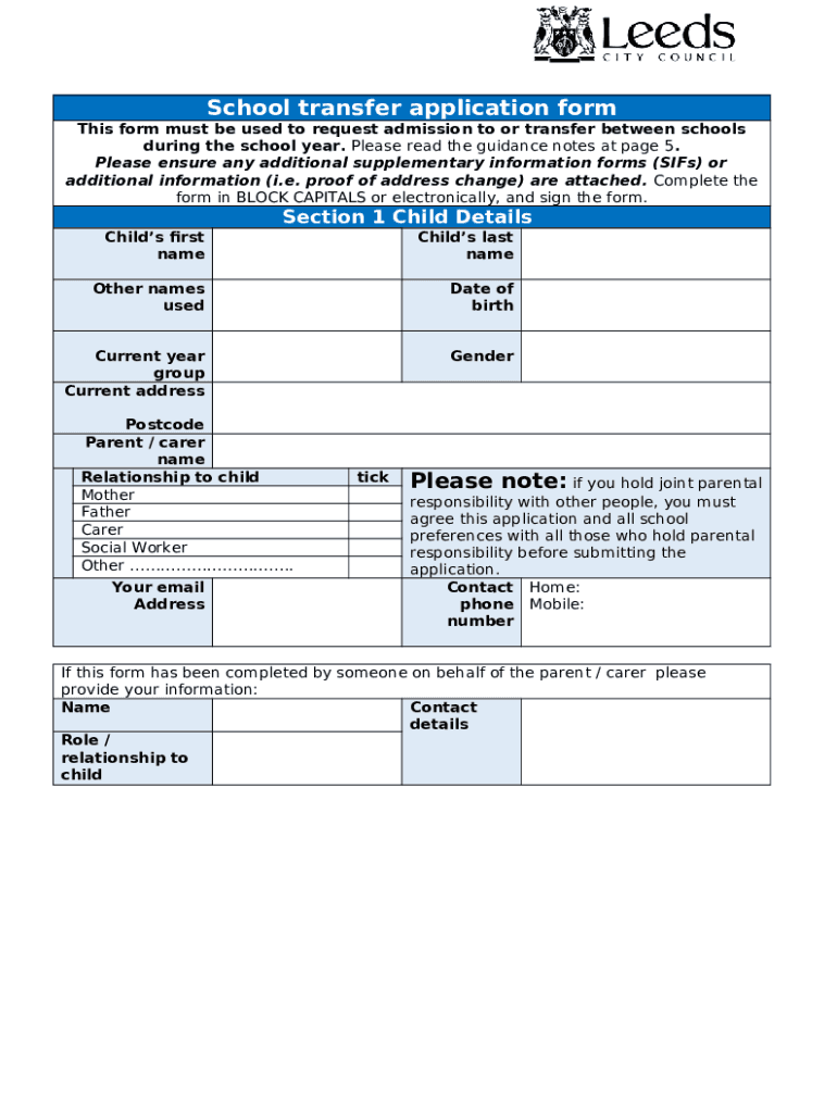 This must be used to request admission to or transfer between schools ...