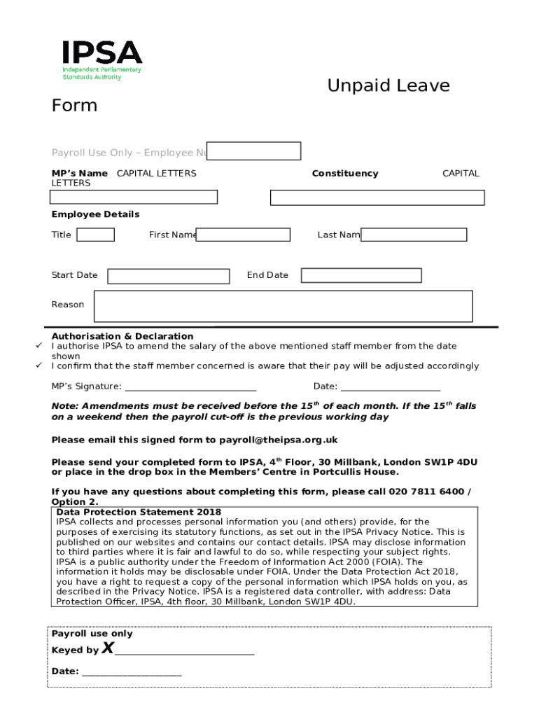 Unpaid Leave Doc Template | pdfFiller